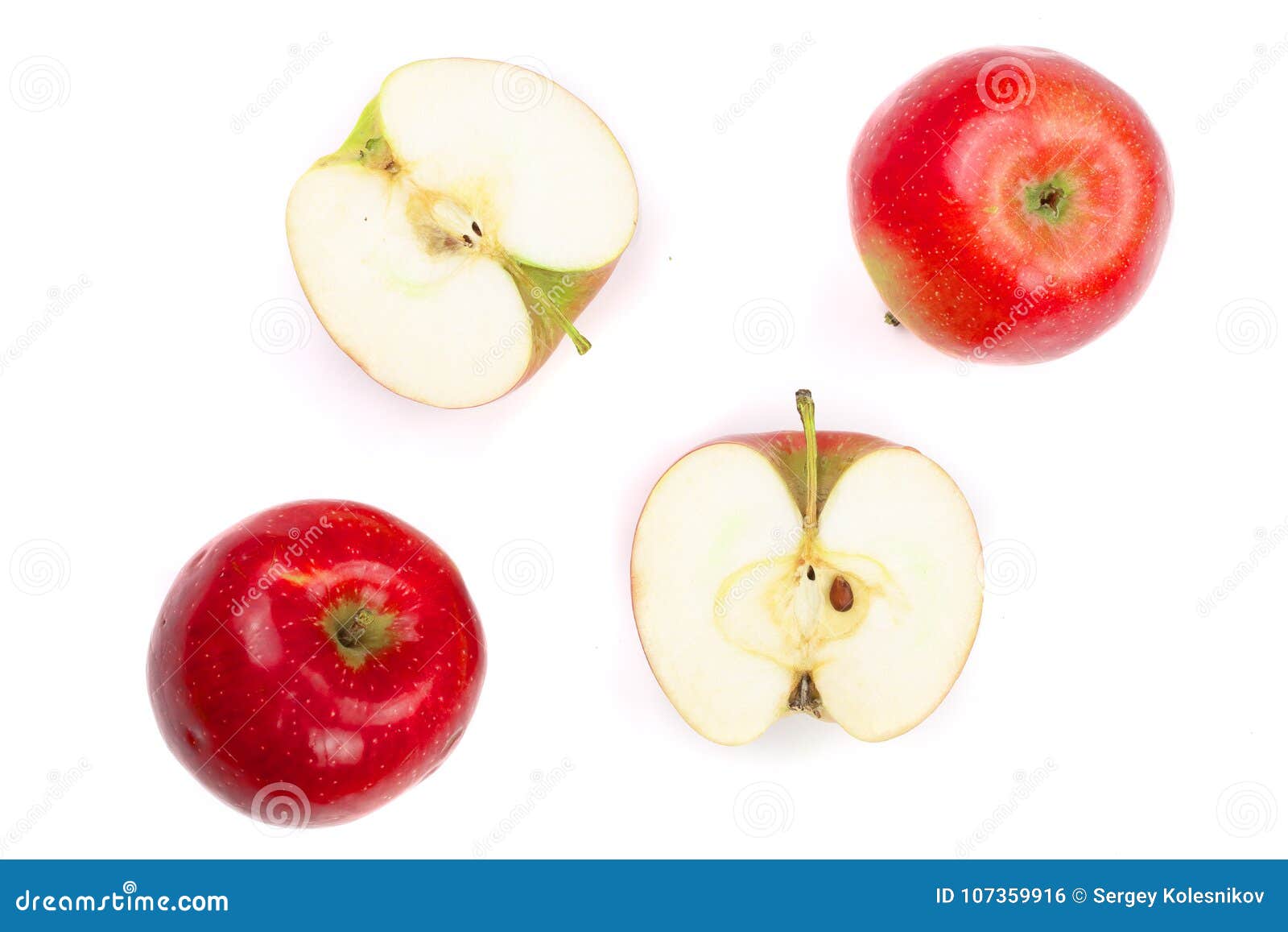 Red Apples with Slices Isolated on White Background Top View. Flat Lay ...