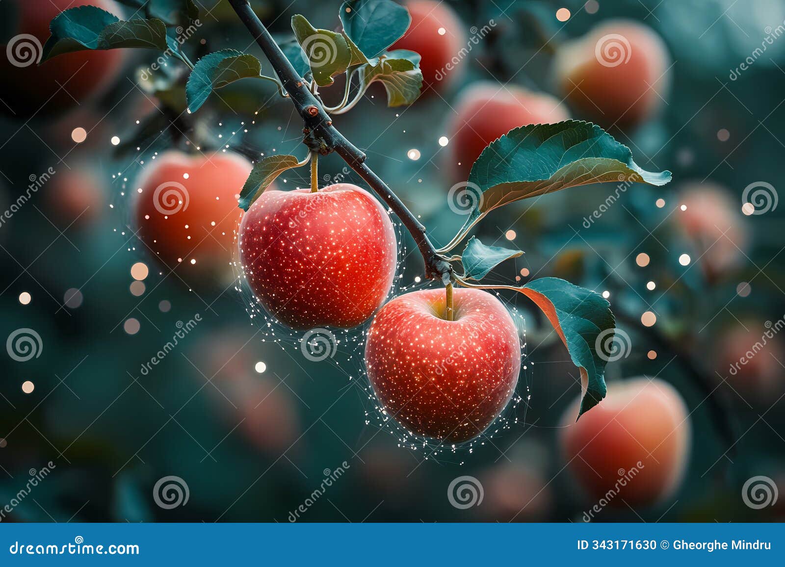 Red Apples on a Tree with a Magical, Ethereal Dust Effect, in the Style ...