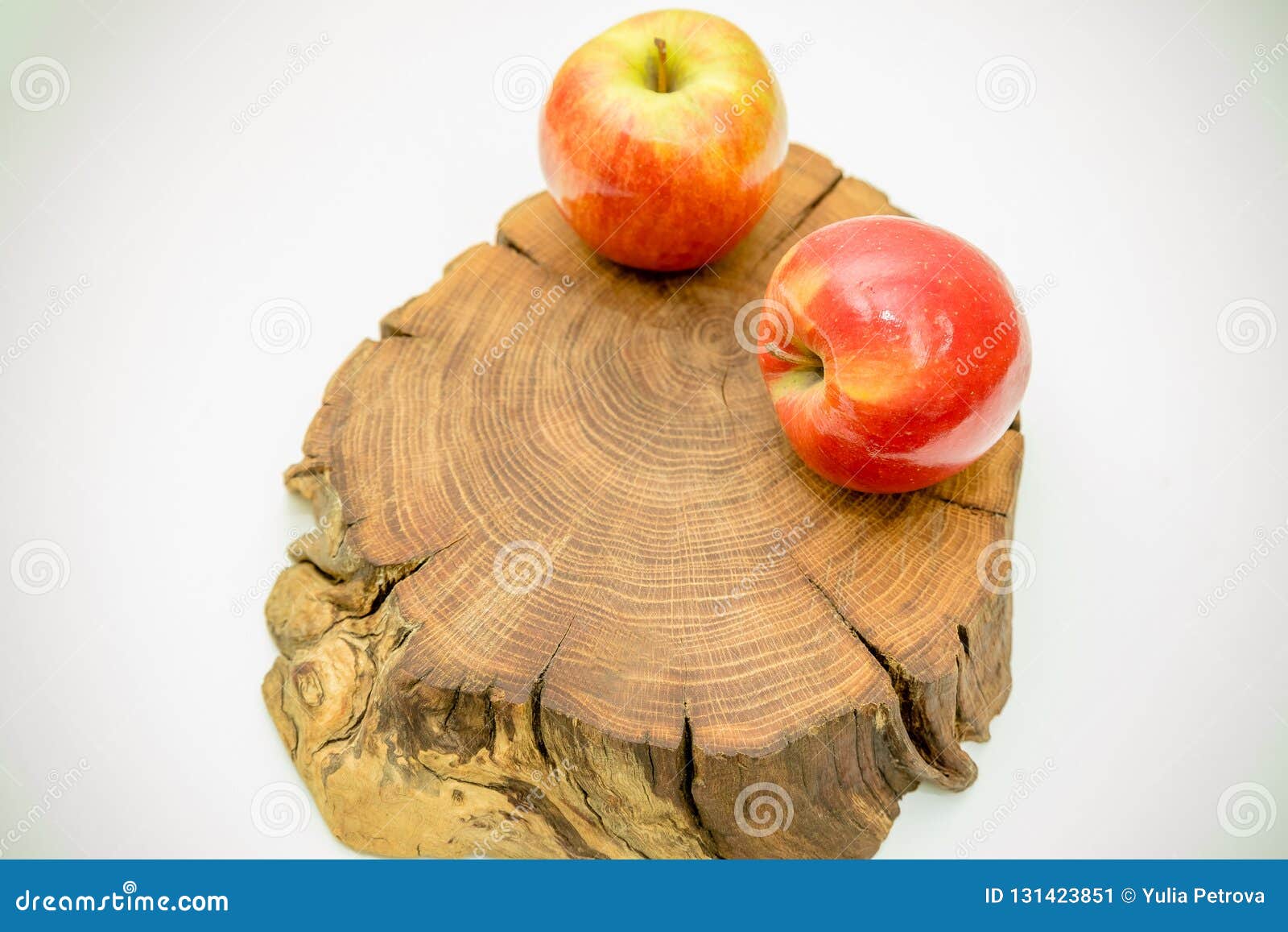 Red Apples on a Tree Stump Isolated on White Background.piece of Wood ...