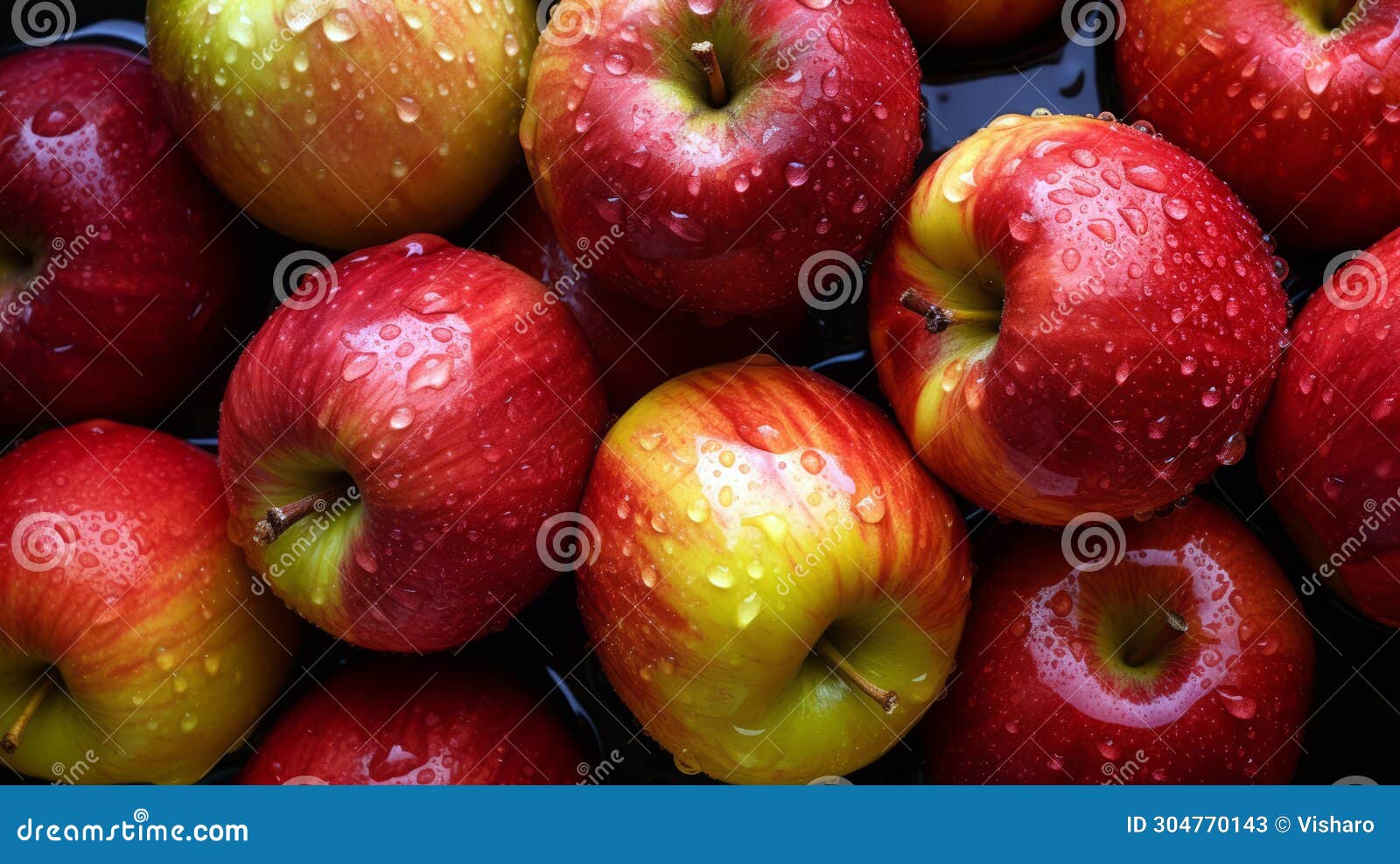 Red Apples with Water Drops in Water Stock Illustration - Illustration ...