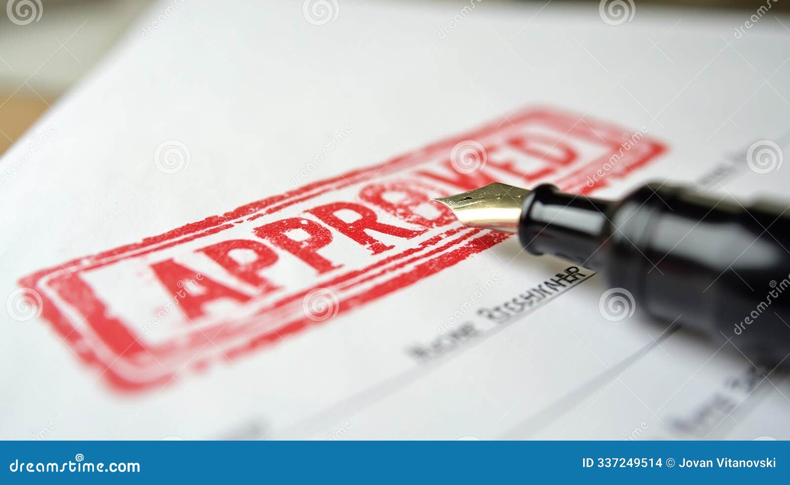 Red Approved Stamp on Application Form with Fountain Pen Stock ...
