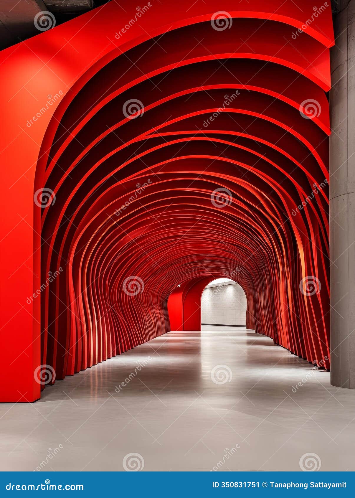 Red Architectural Tunnel Design Abstract Modern Vibrant Flowing and ...