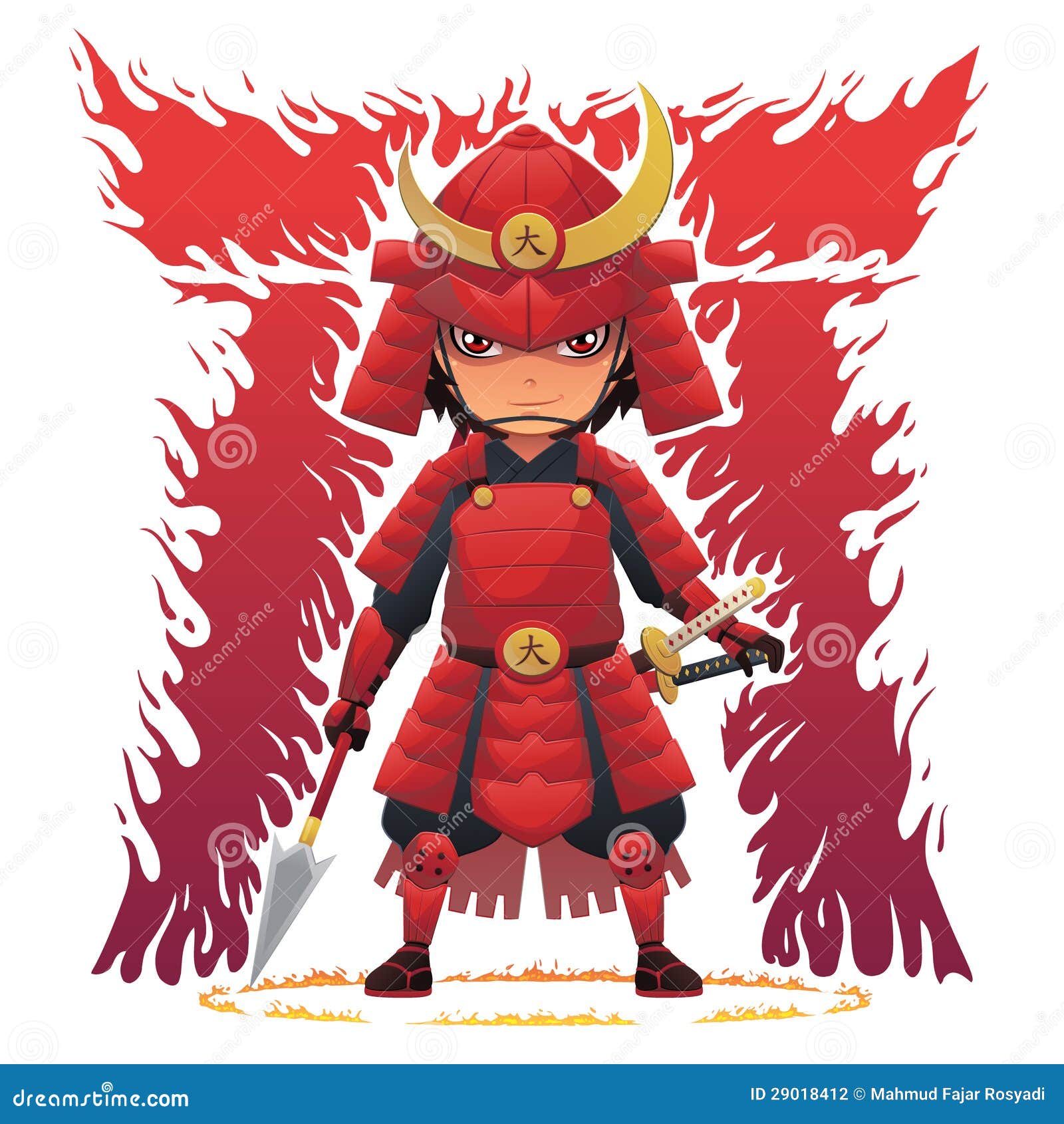 Red Armor Samurai Vector Illustration | CartoonDealer.com #29018412