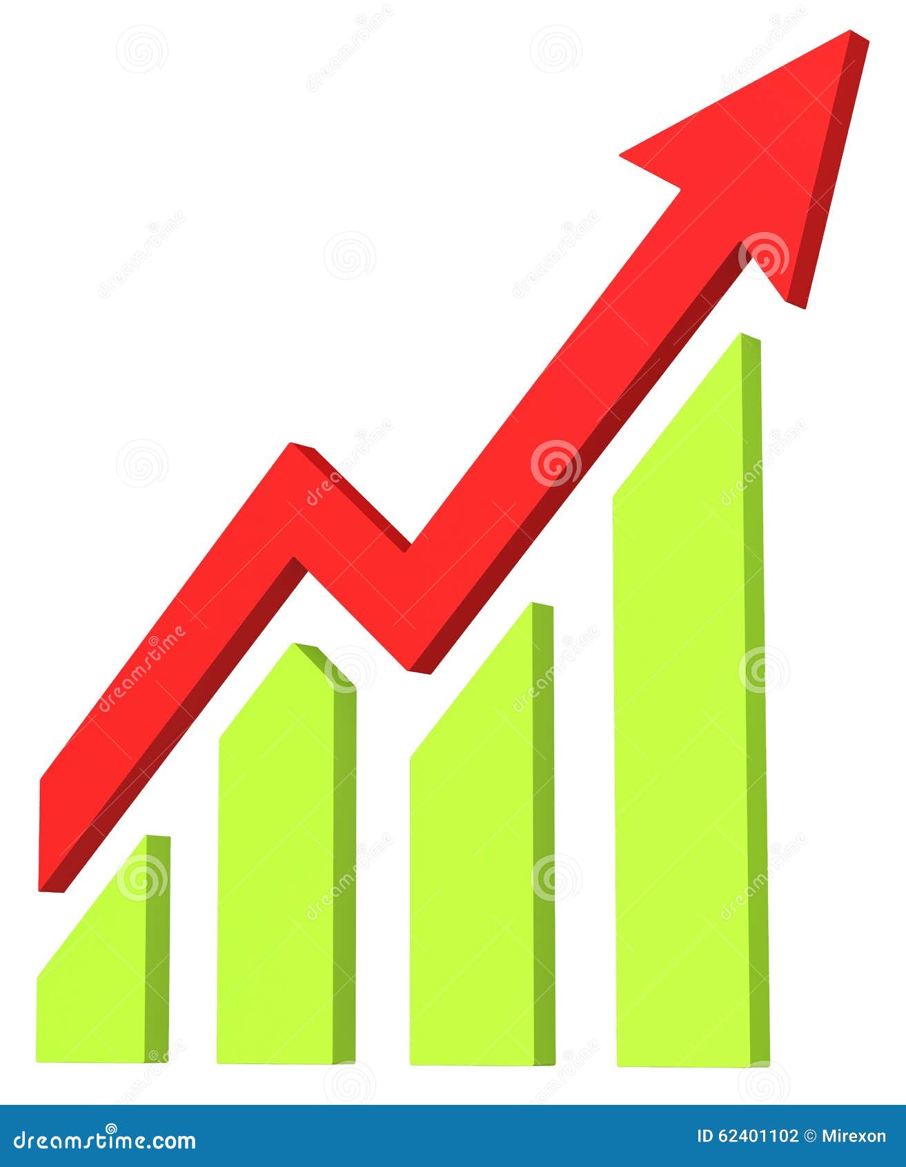 Red Arrow and Bar Chart Moves Up Stock Illustration - Illustration of ...