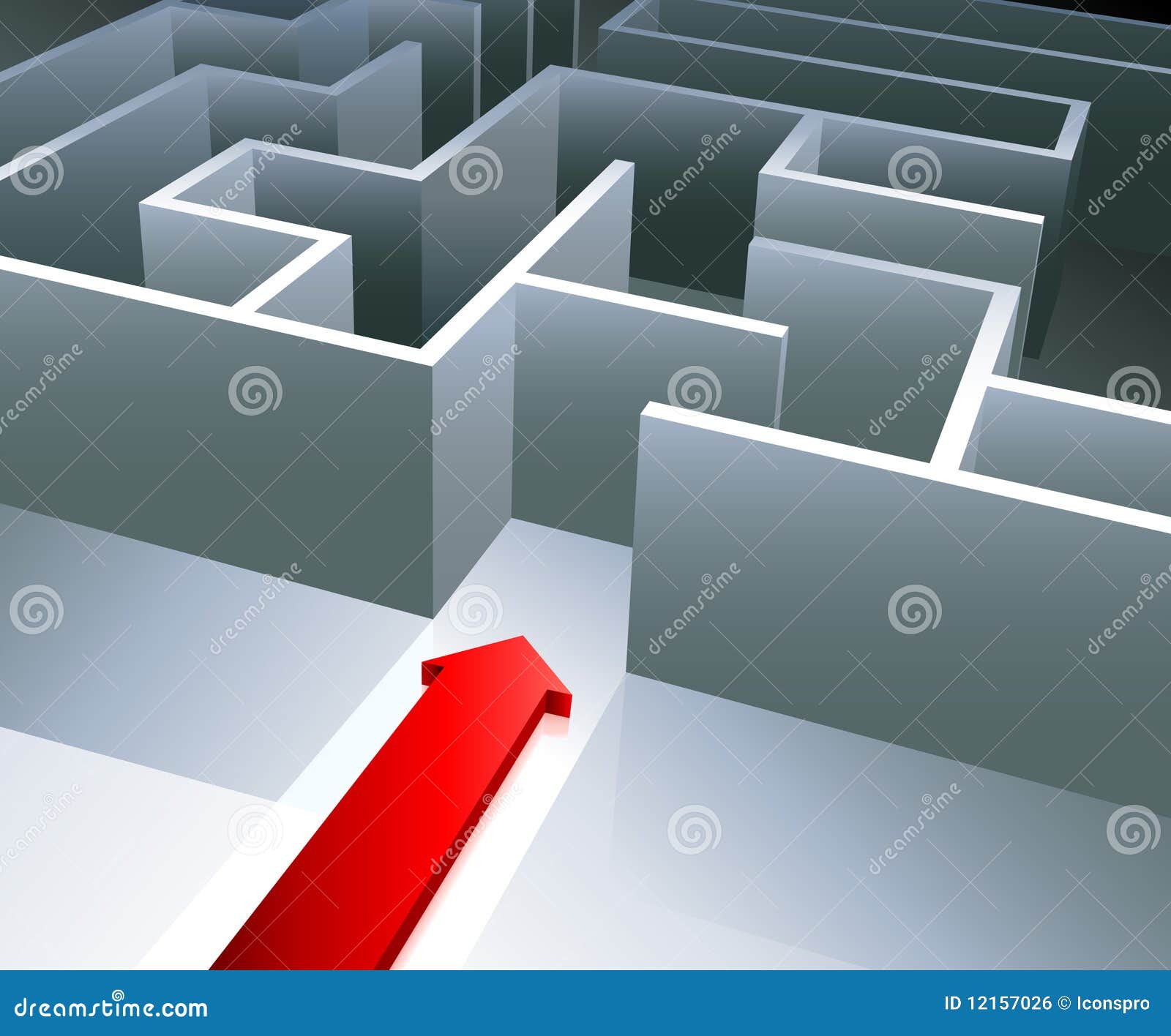 Red Arrow Begins To Enter Inside a Maze Stock Illustration ...