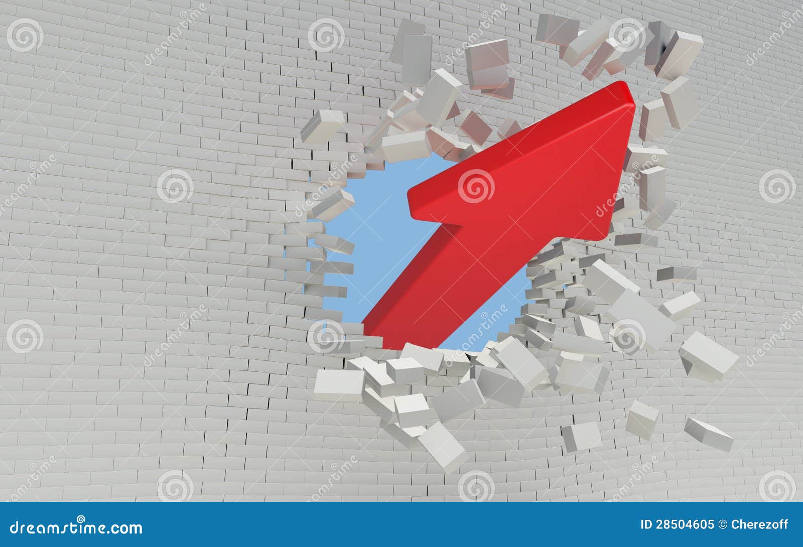 Red Arrow Breaks a Brick Wall Stock Illustration - Illustration of ...