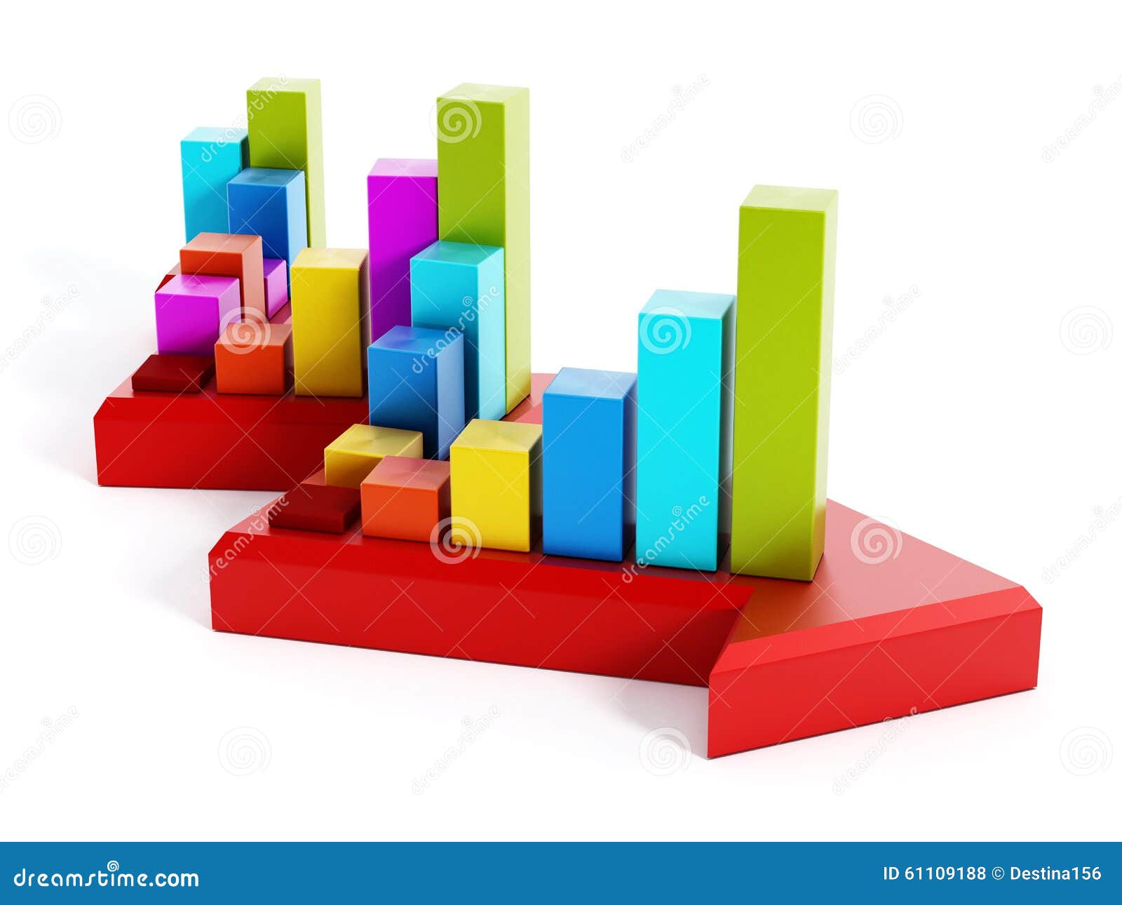Red Arrow with Colored Bar Graph Stock Illustration - Illustration of ...