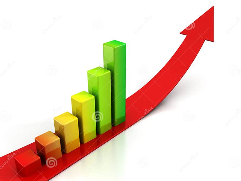 Red Arrow and Colorful Bar Graph on White Stock Illustration ...