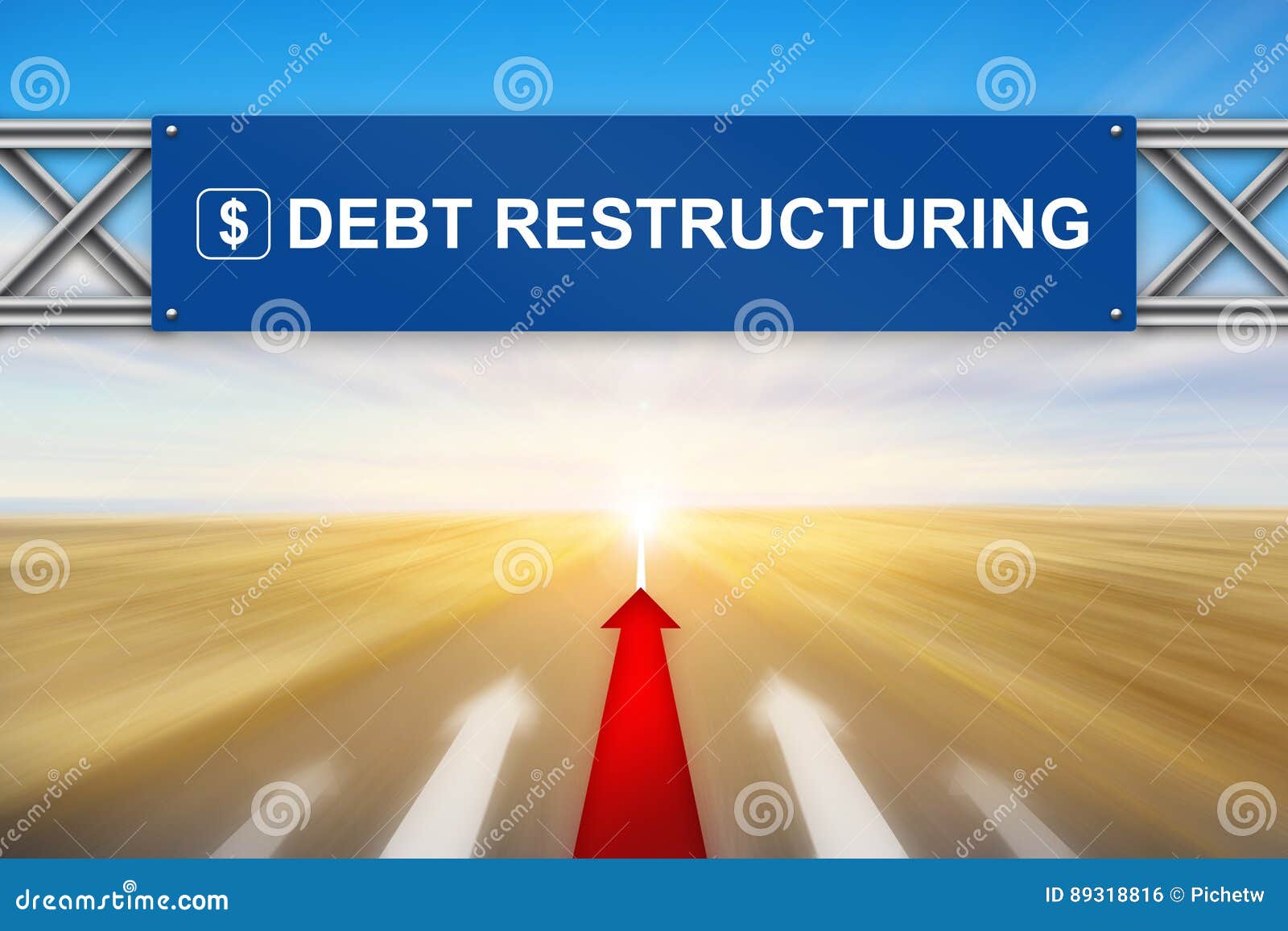 Red Arrow and Debt Restructuring on Blue Road Sign Stock Illustration ...