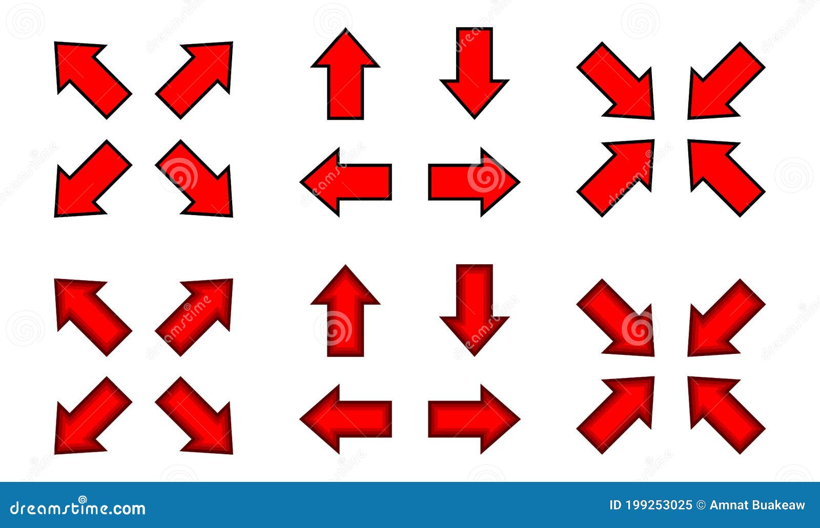 Red Arrow and Diagonal Arrow Sign for Map, Arrow Button for Graphic ...