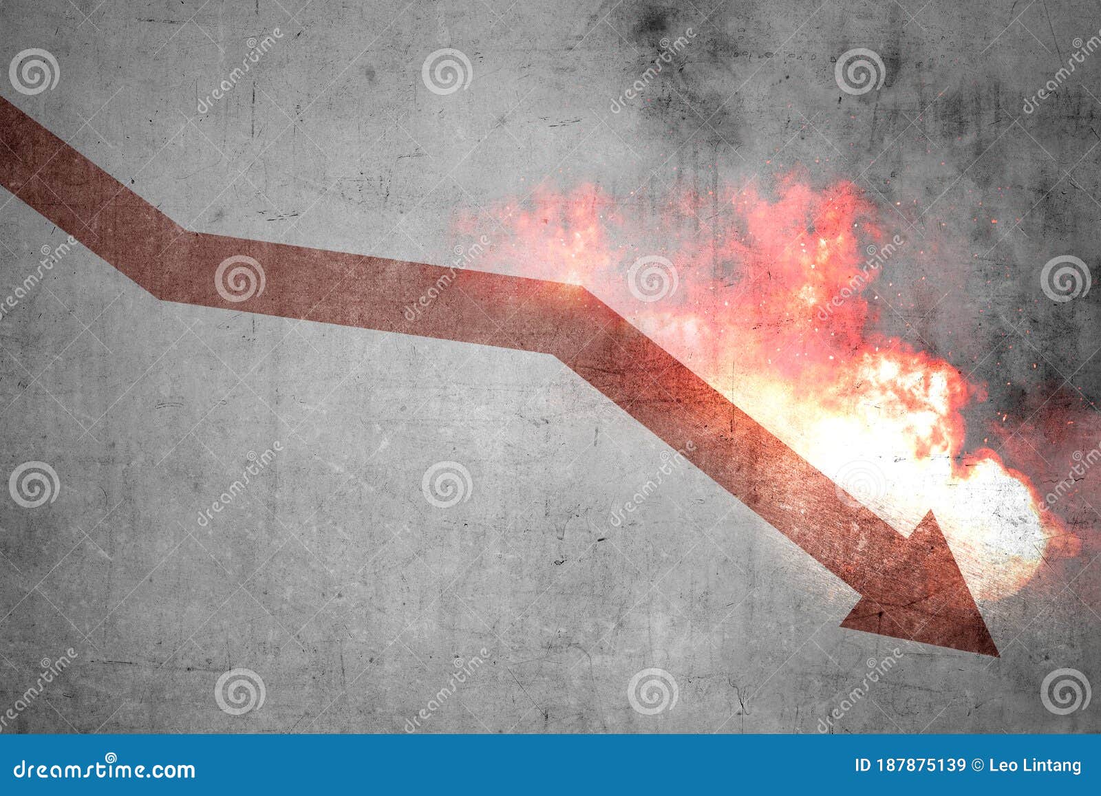 Red Arrow Down with Explosion Effect on the Wall Stock Illustration ...