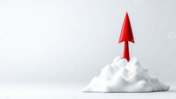 Red Arrow Emerging from a Smooth White Surface Stock Illustration ...