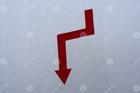 Red Arrow - Falling Chart on Glass with Raindrops Stock Photo - Image ...