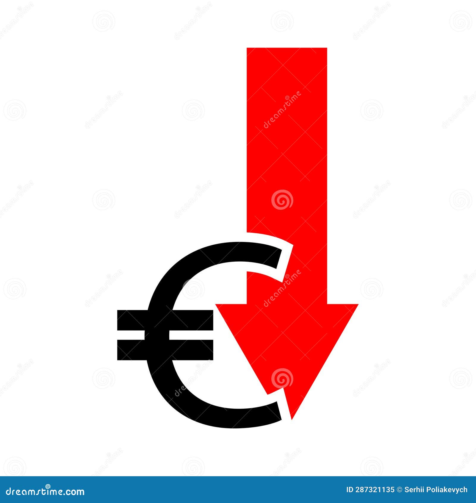 Red Arrow Going Down Stock with Euro Icon. Vector Illustration. EPS 10 ...
