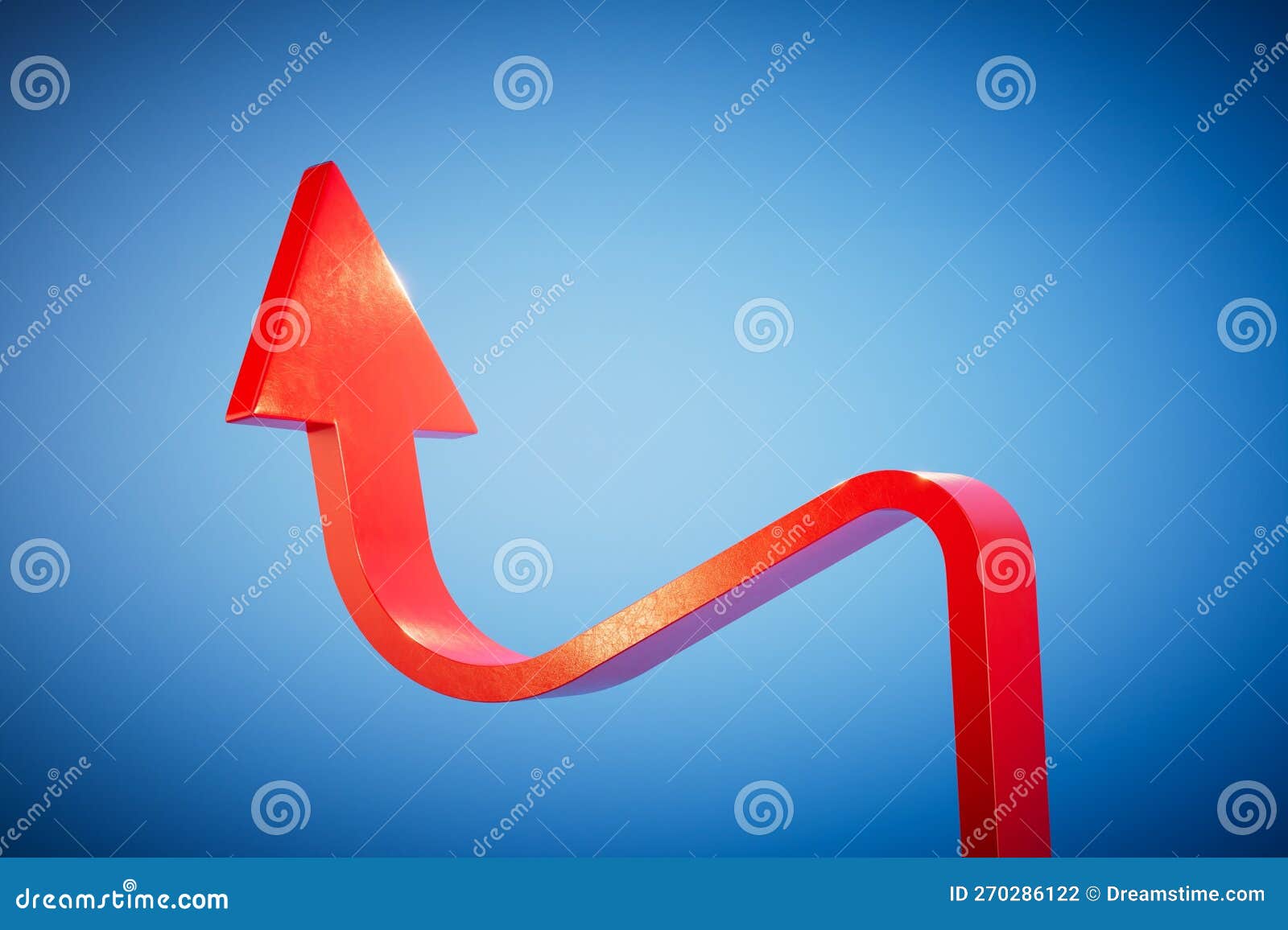 A Red Arrow Going Up On A Blue Background 3d Render Stock Illustration Illustration Of Arrow