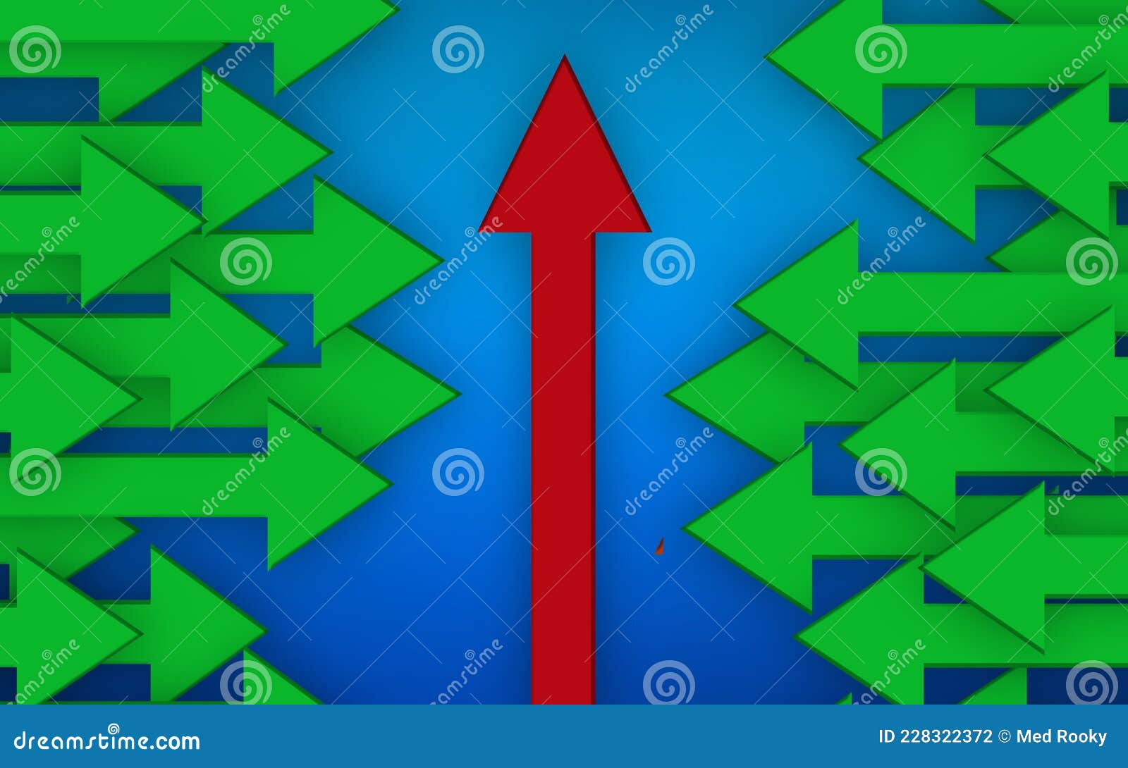 Red Arrow Going Vertically with ,Many Green Arrows Going Horizontally ...