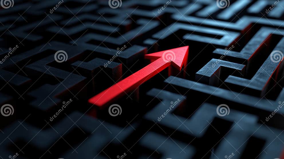 Red Arrow Navigating Black Maze, Direction and Solution Concept Stock ... Red Arrow Navigating Black Maze, Direction and Solution Concept Stock ...