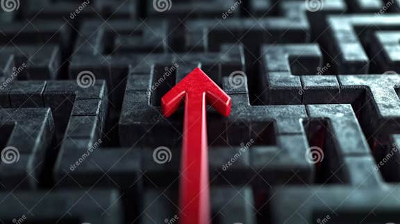 Red Arrow Navigating through Black Maze Stock Illustration ... Red Arrow Navigating through Black Maze Stock Illustration ...
