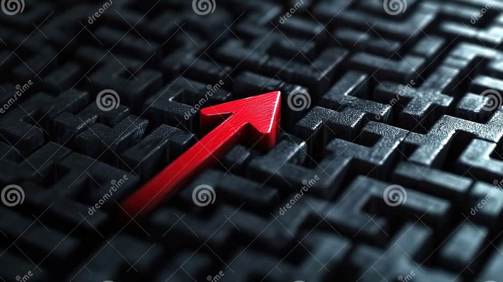 Red Arrow Navigating through Black Maze Stock Illustration ... Red Arrow Navigating through Black Maze Stock Illustration ...