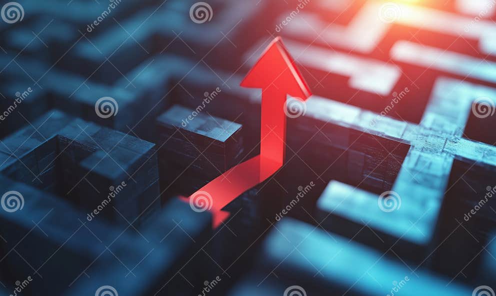 Red Arrow Navigating through Complex Maze Structure, Symbolizing ...