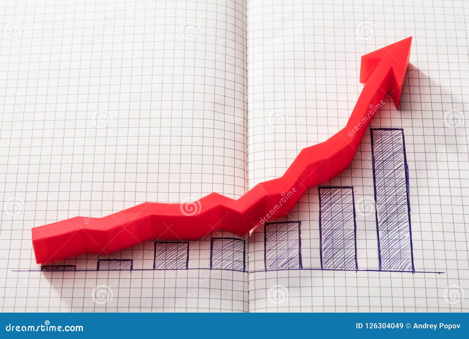 Red Arrow Over Increasing Graph on Notebook Stock Image - Image of ...