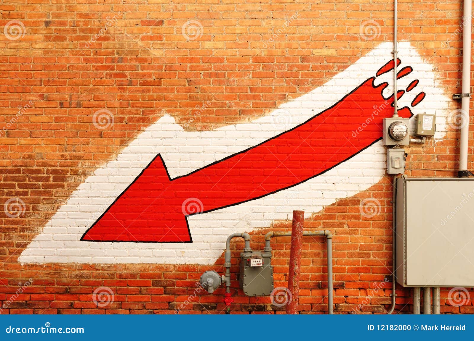 Red Arrow Painted on a Brick Wall Stock Photo - Image of paint, rustic ...