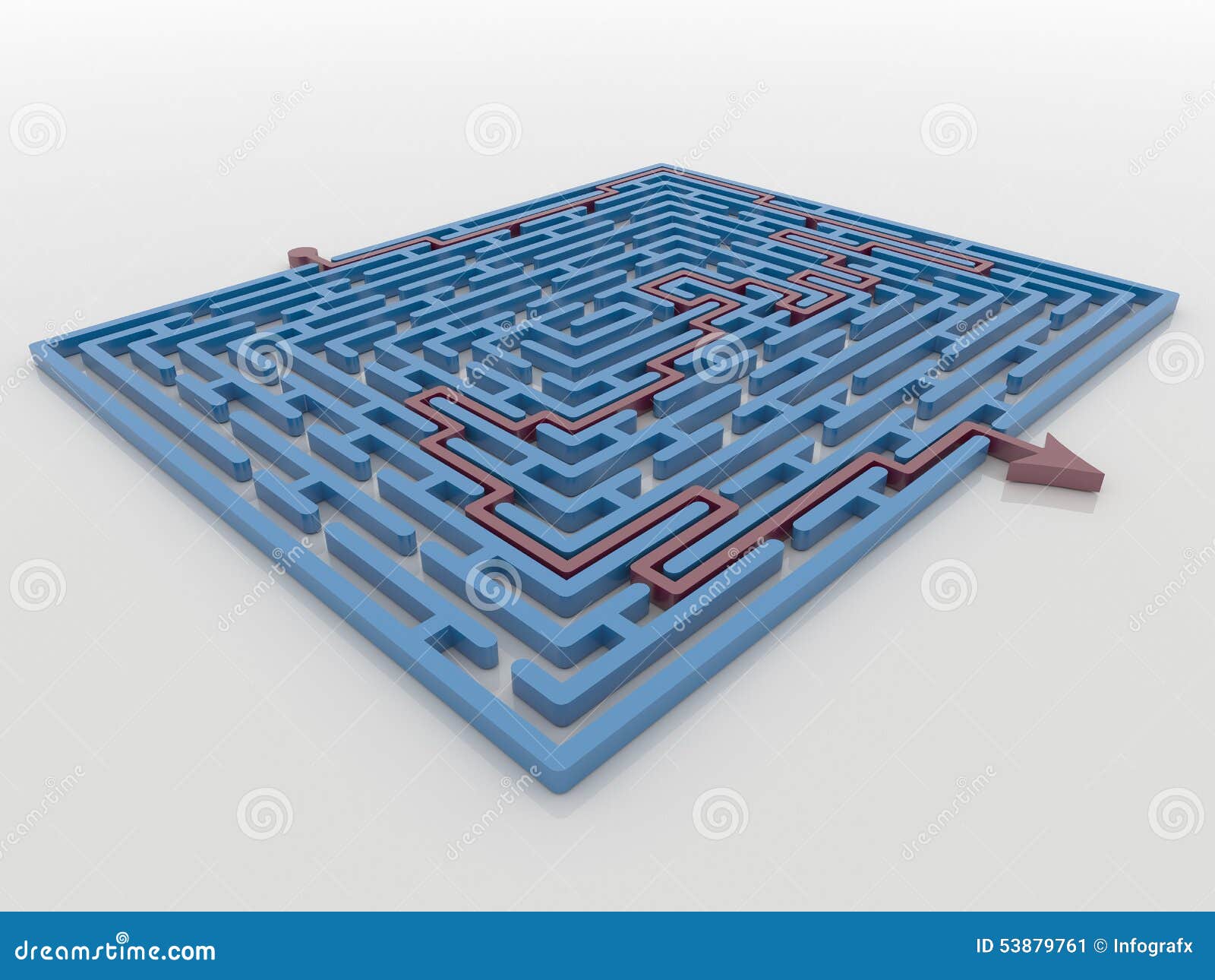Red Arrow Path Across Blue Maze Labyrinth 3D Render, Solution Co Stock ...