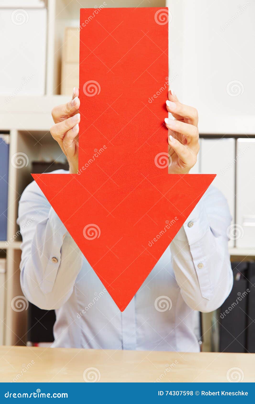 Red arrow pointing down stock photo. Image of manager - 74307598