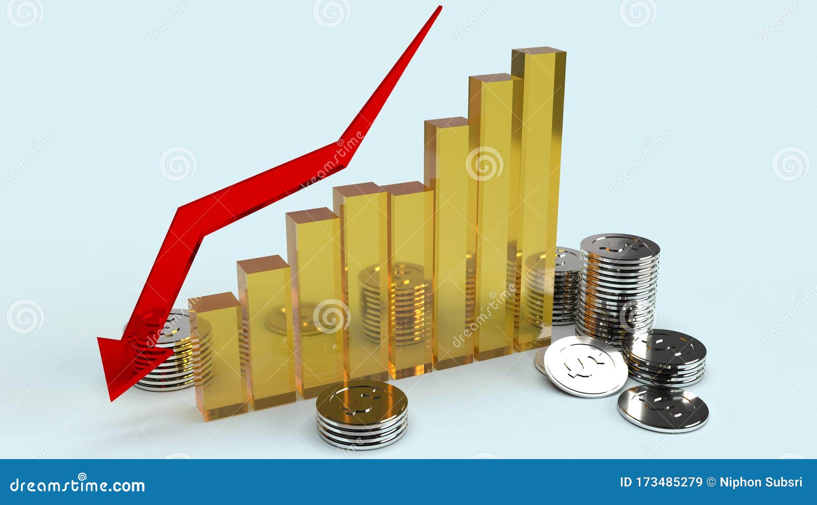 The Red Arrow Pointing Down on Graph 3d Rendering Image for Business ...