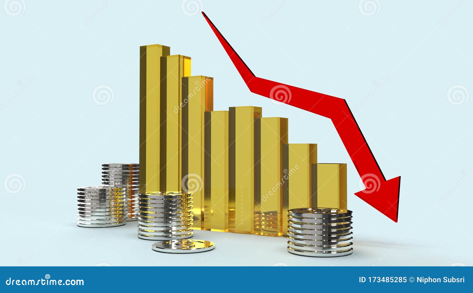 The Red Arrow Pointing Down on Graph 3d Rendering Image for Business ...