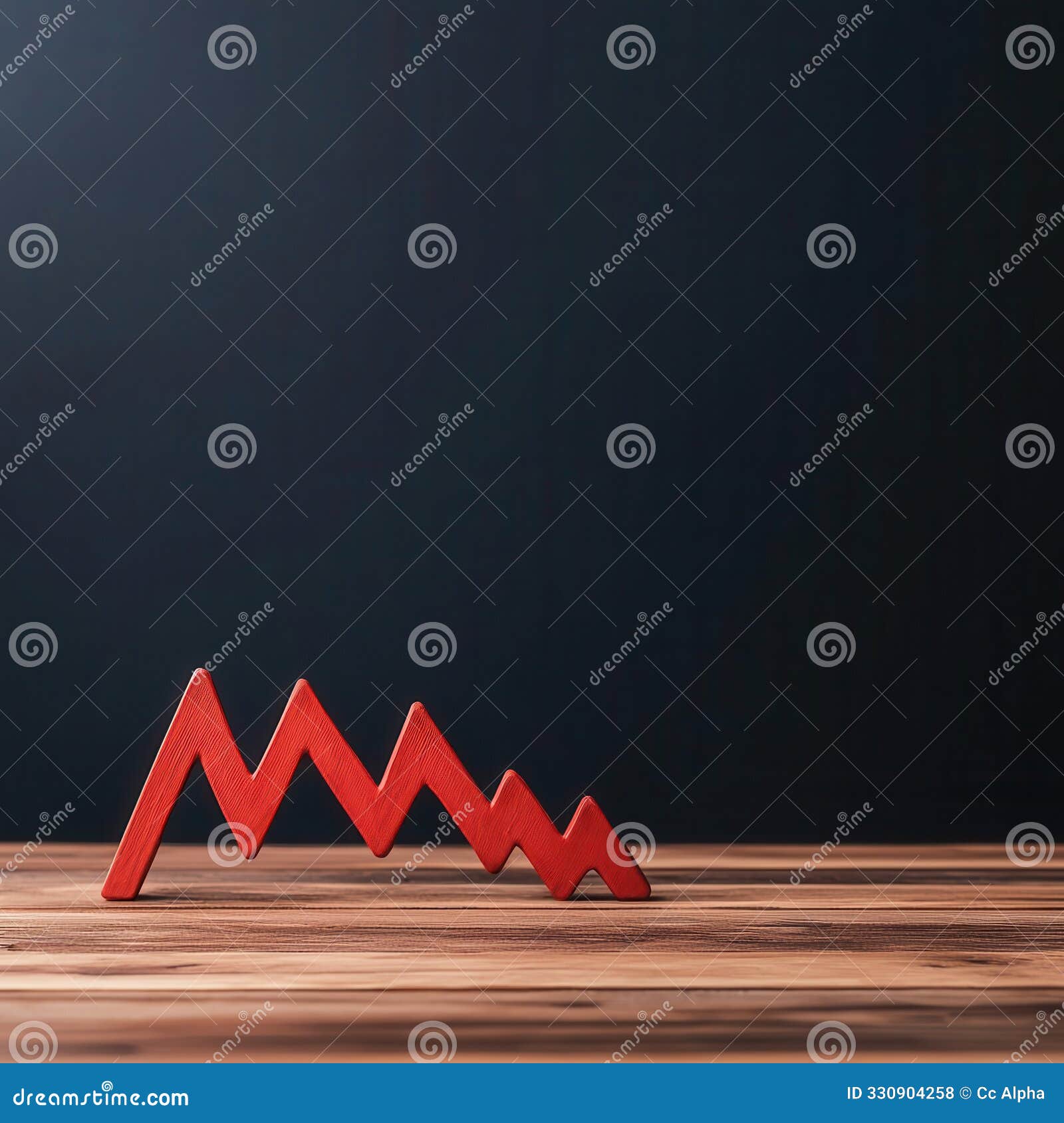 Red Arrow Pointing Down on a Wooden Table, Symbolizing Decline or ...
