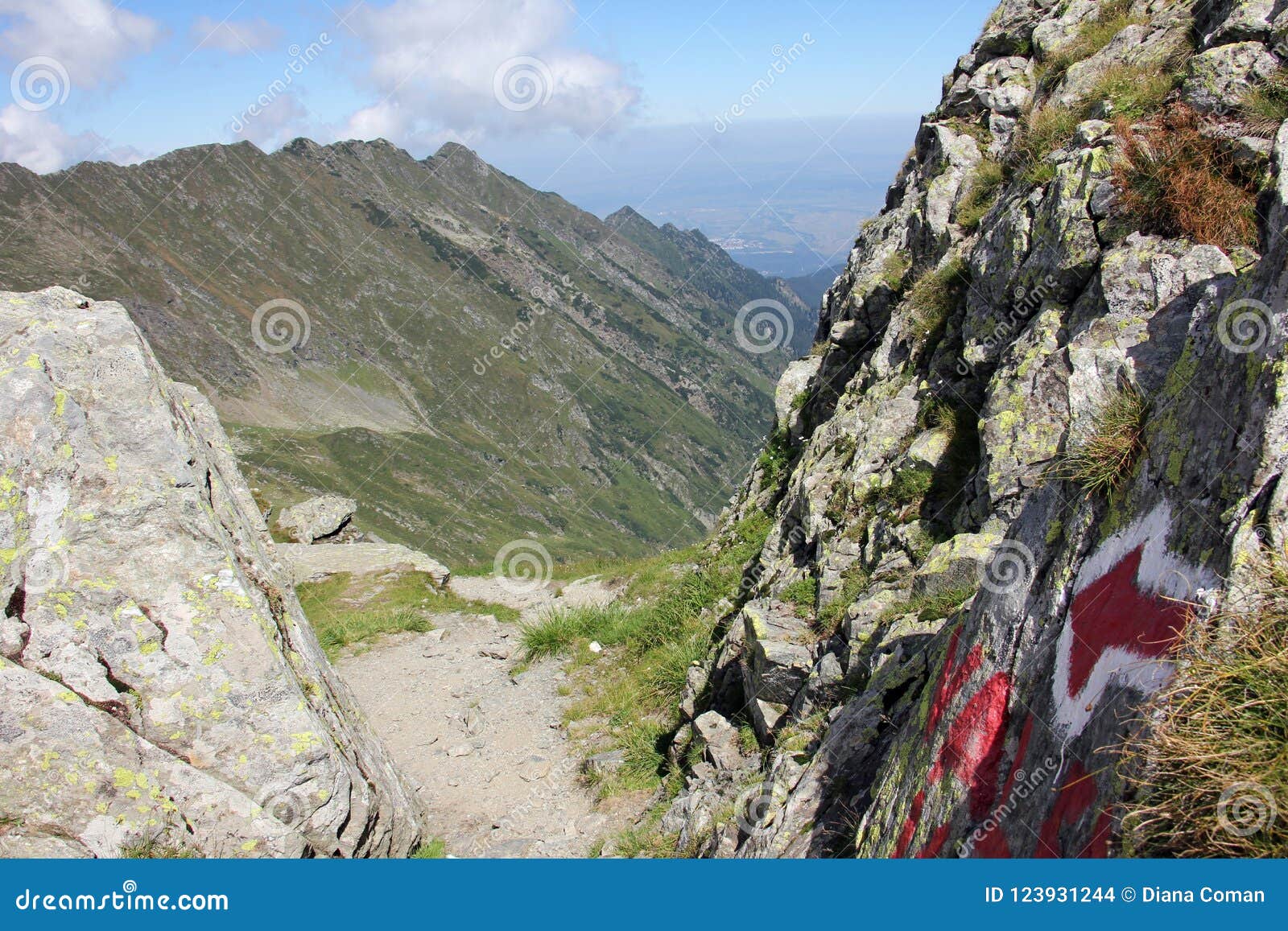 Red Arrow Pointing Trail Direction in the Mountains Stock Photo - Image ...