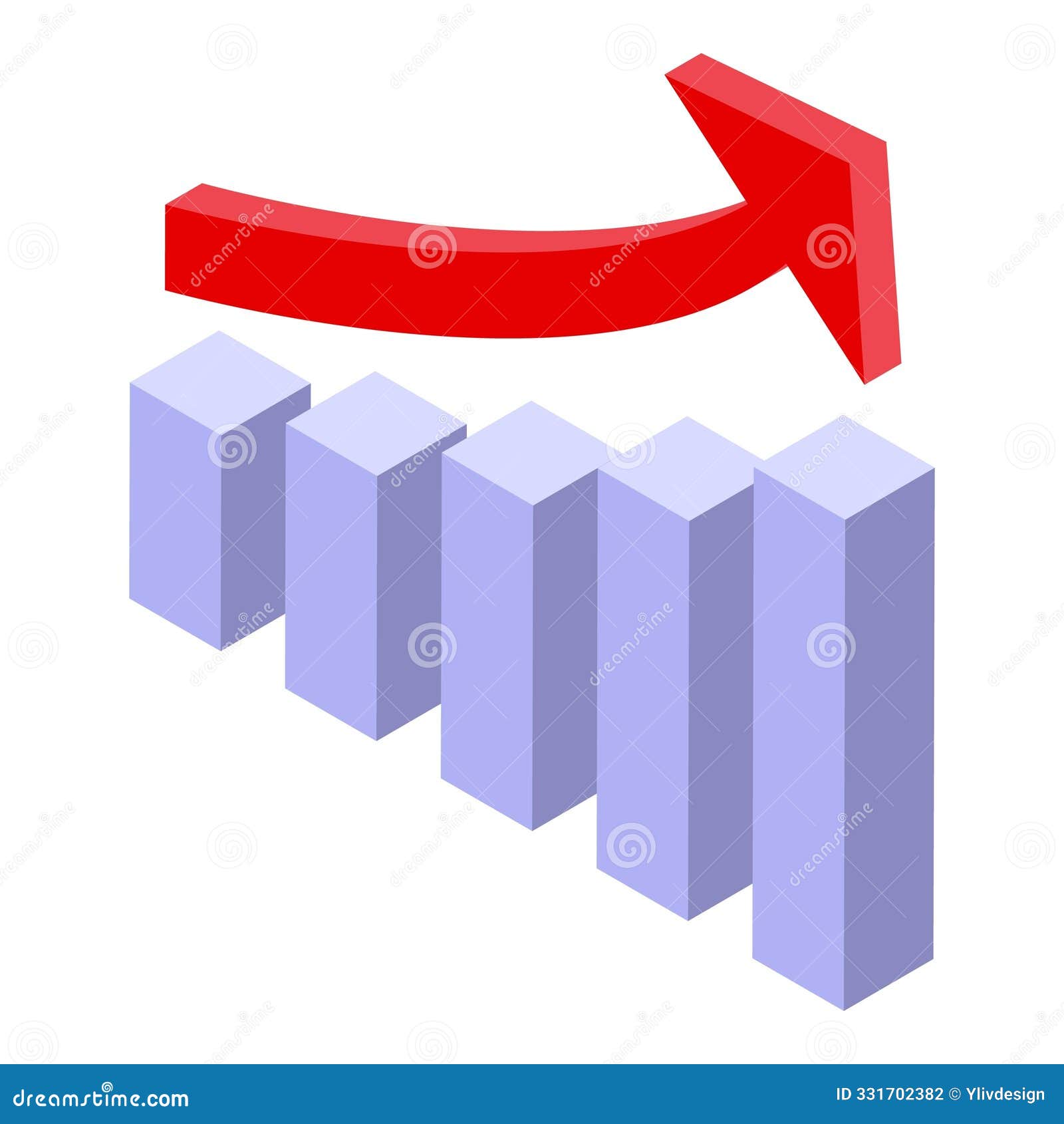 Red Arrow Pointing Up Over Growing Bar Chart Isometric Illustration ...