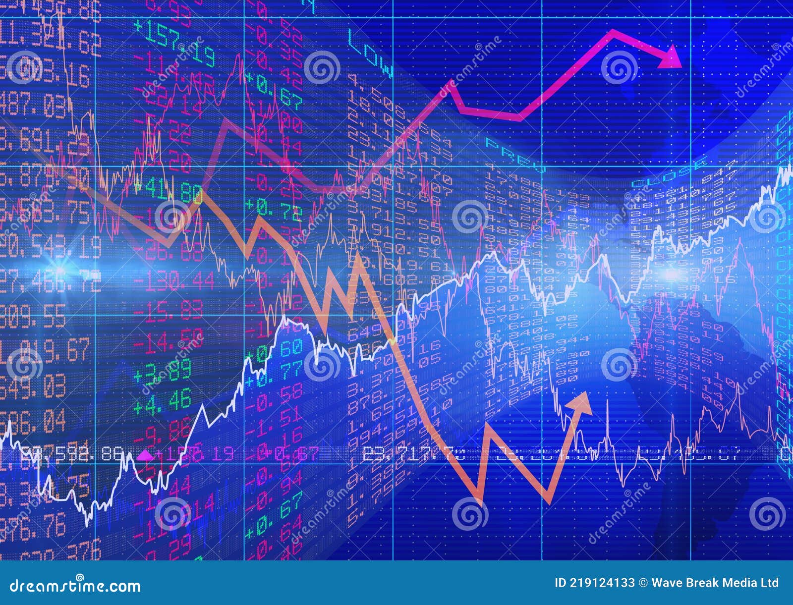 Red Arrow Show the Evolution Against Stock Market Data and Analysis ...