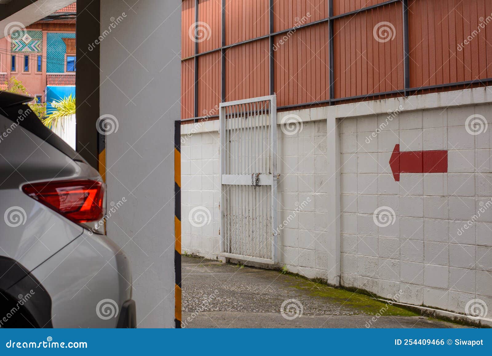 Red Arrow Symbol Indicates the Exit from Building Stock Photo - Image ...