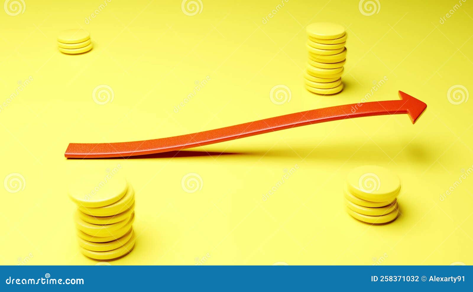 Red Arrow Wave Graph Moving among the Coins 3d Render. Stock Footage ...