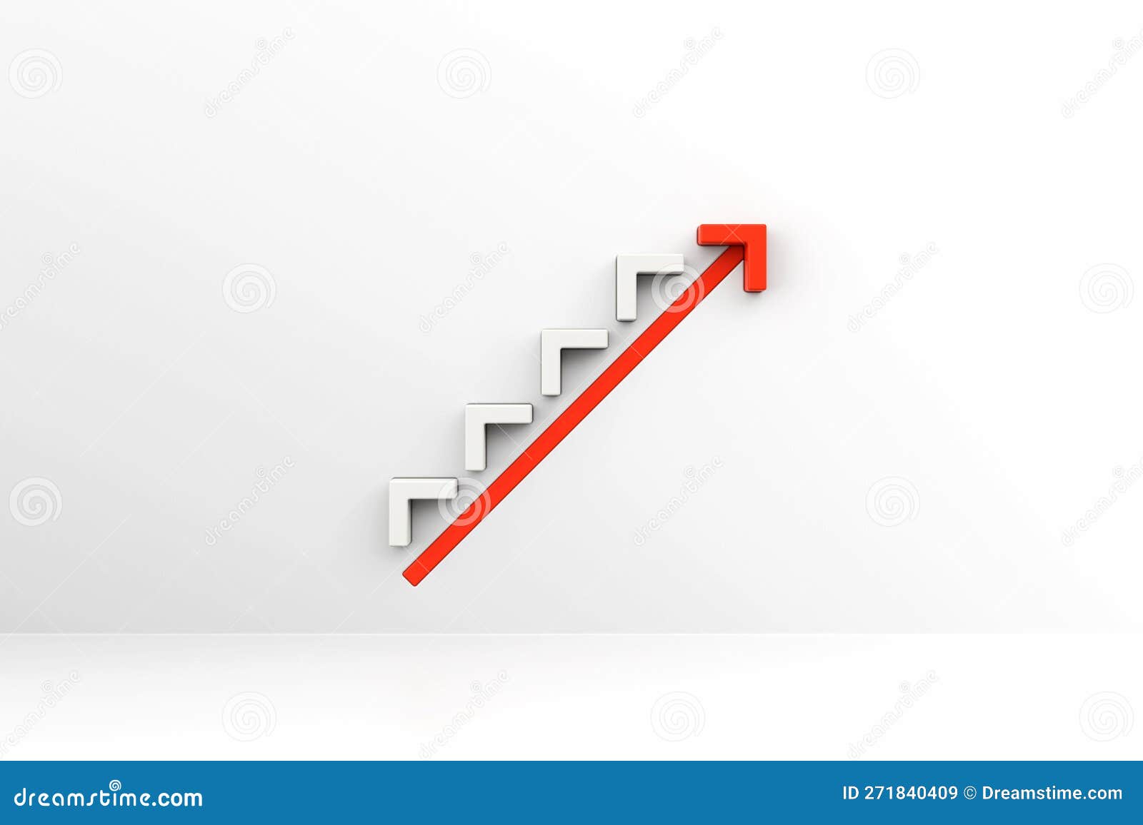 Red Arrow with White Stair on White Wall Background, 3D Arrow Climbing ...