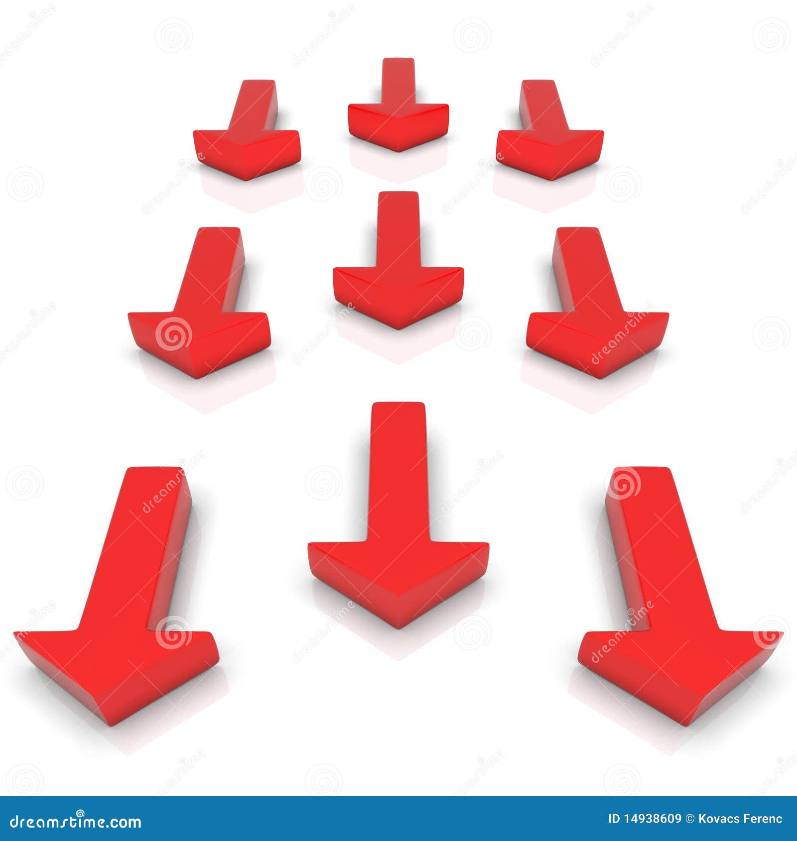 Red Arrows Directed To Camera Isolated on White Stock Illustration ...