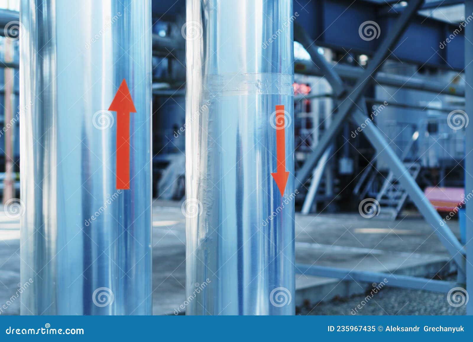 Red Arrows of the Direction of the Medium on the Pipeline. Stock Image ...
