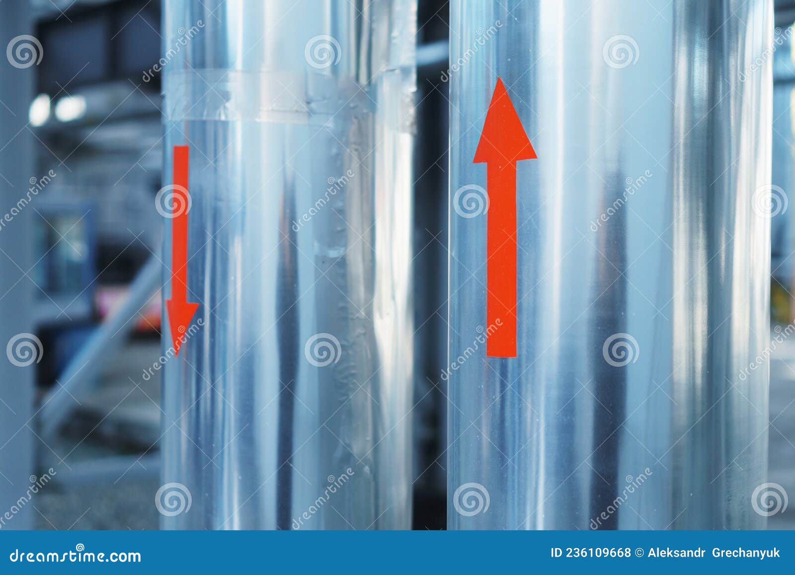 Red Arrows of the Direction of the Medium on the Pipeline. Stock Photo ...