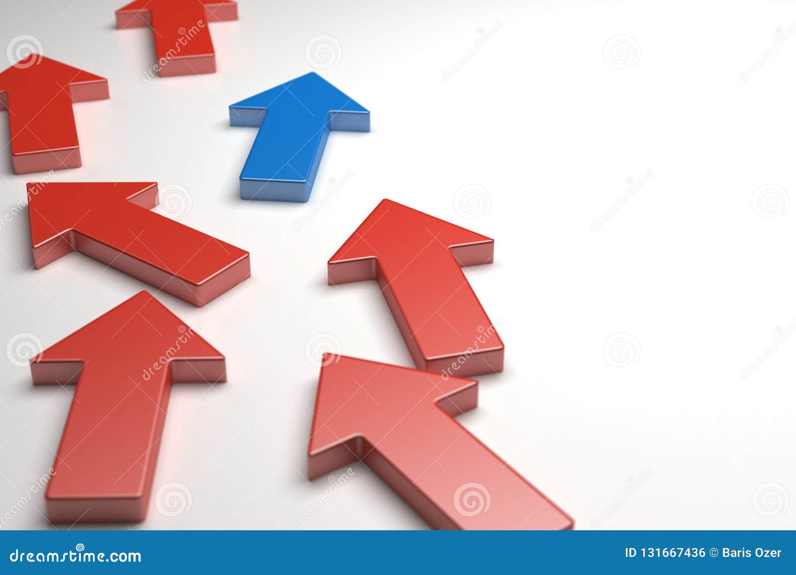 Red Arrows Following the Blue Arrow on White. 3d Render Stock ...