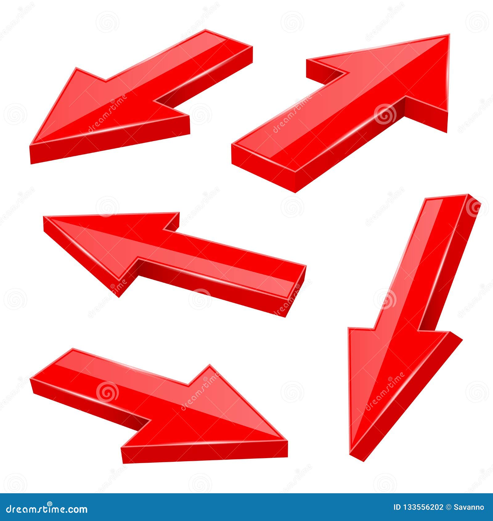 Red Arrows. Straight Shiny 3d Icons Stock Vector - Illustration of ...