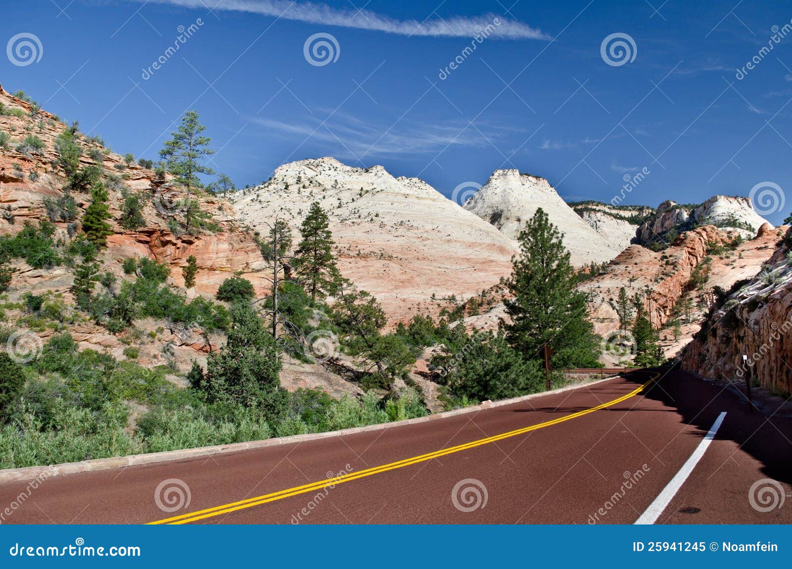 Red Asphalt in National Park Stock Image - Image of landscape, outdoors ...