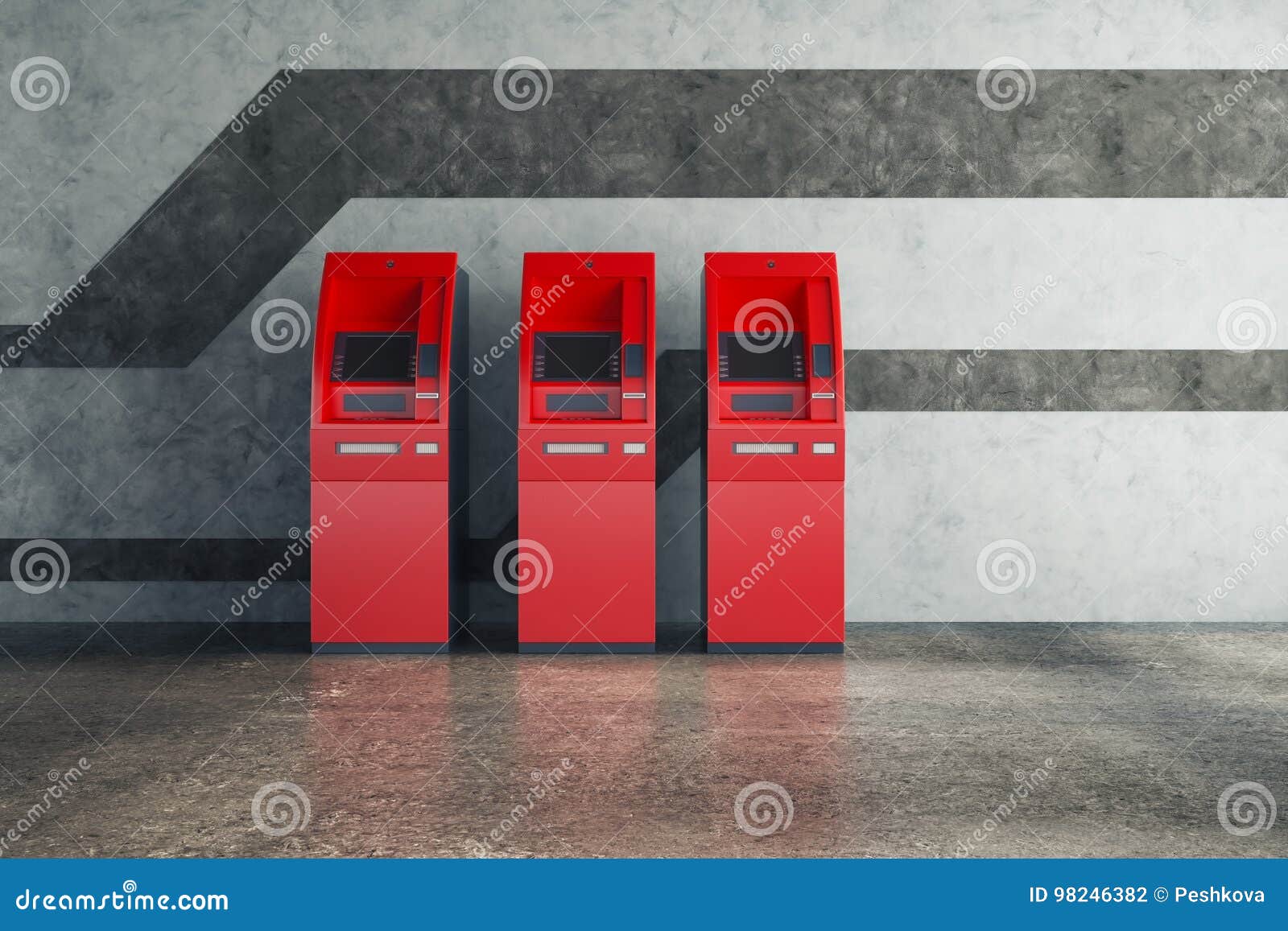 Red ATM in Concrete Interior Stock Illustration - Illustration of ...