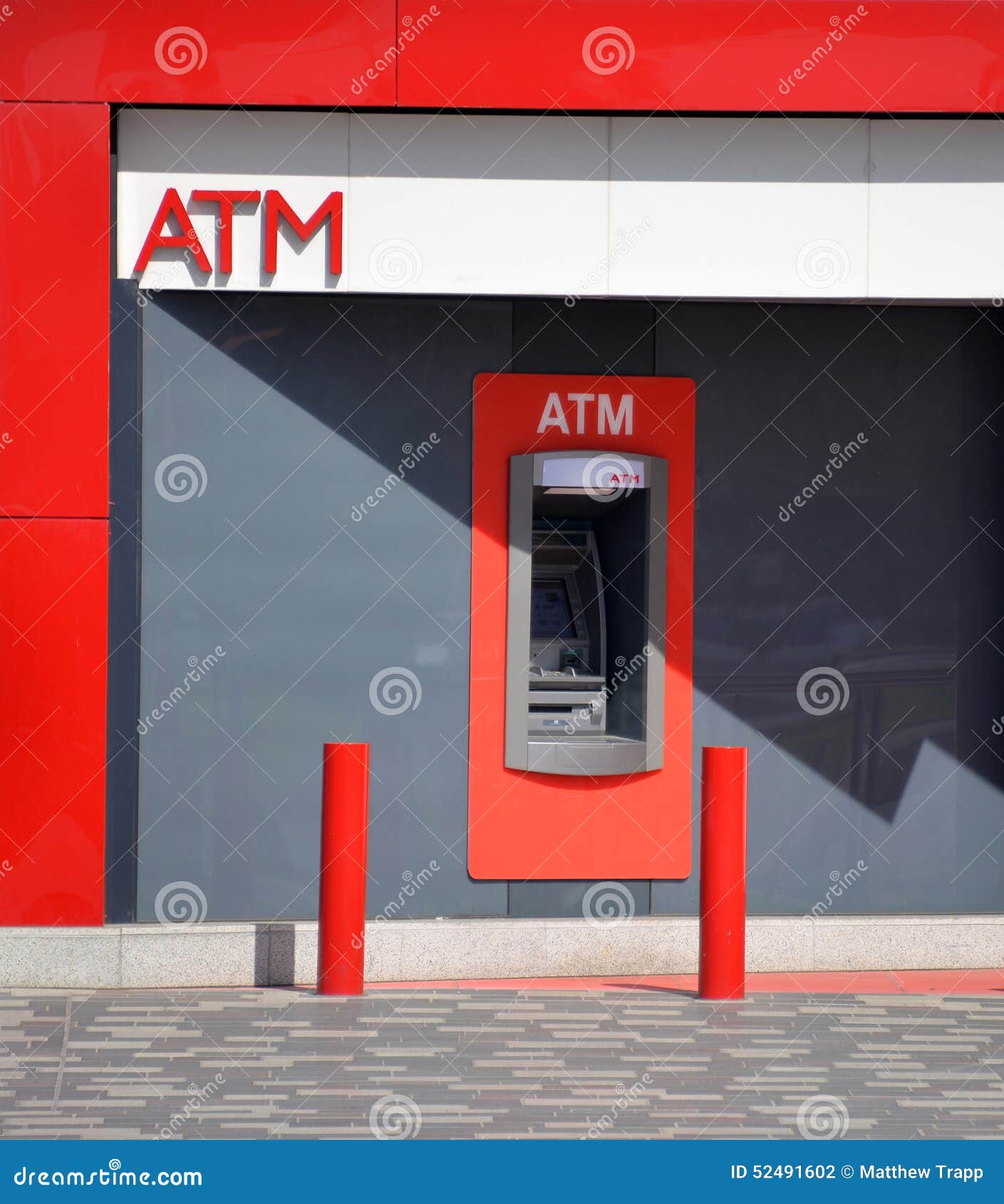Red ATM in a wall stock photo. Image of display, banking - 52491602