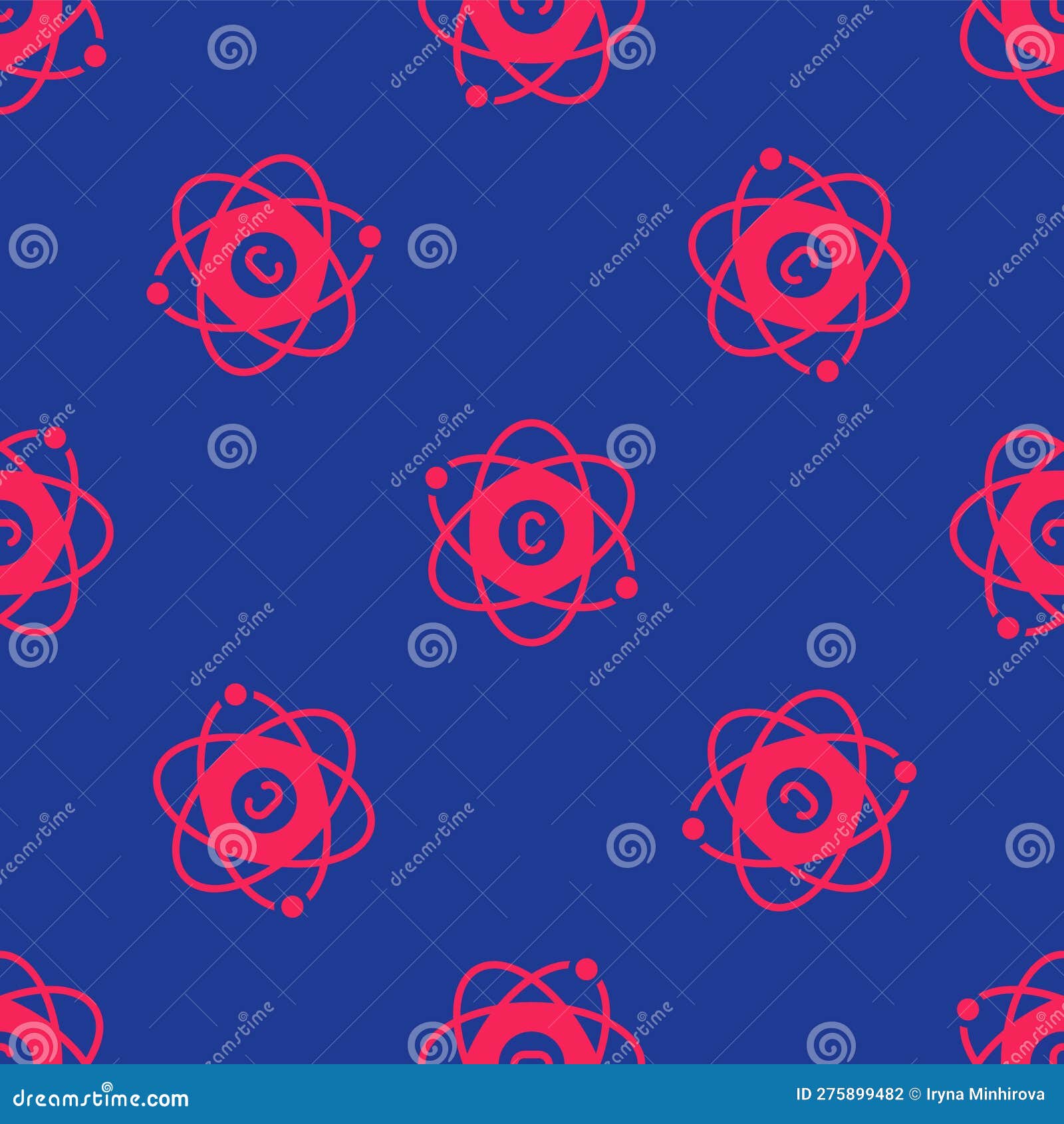 Red Atom Icon Isolated Seamless Pattern on Blue Background. Symbol of ...