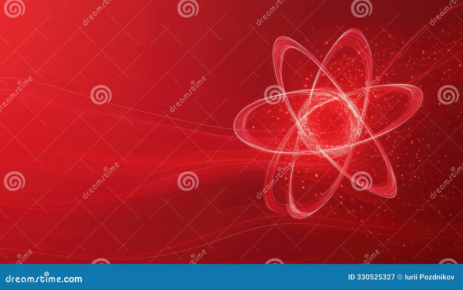 Red Atom Spinning with Energy Trails on Red Background Stock Image ...