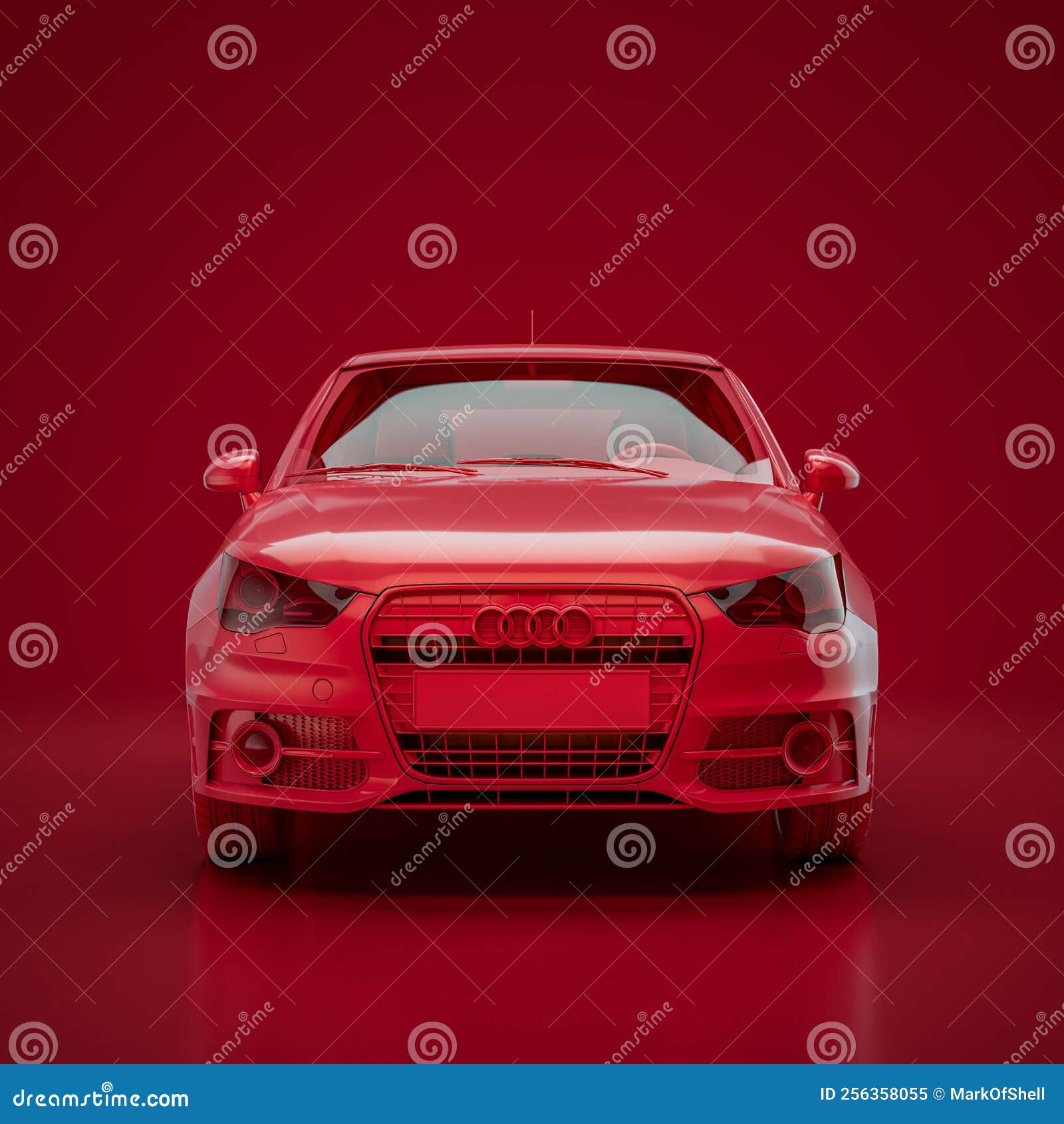 Red Audi A1 2010. Monochrome Single Color Red Car from Front View, 3D ...