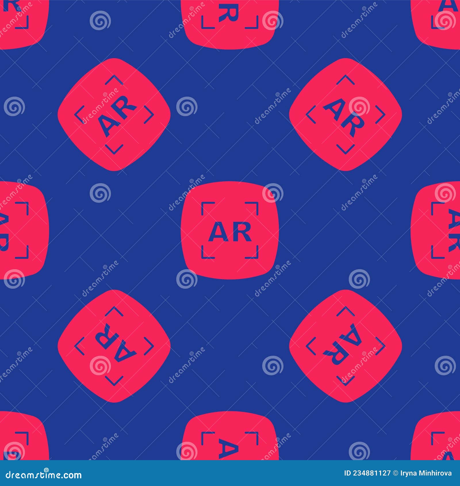 Red Augmented Reality AR Icon Isolated Seamless Pattern on Blue ...