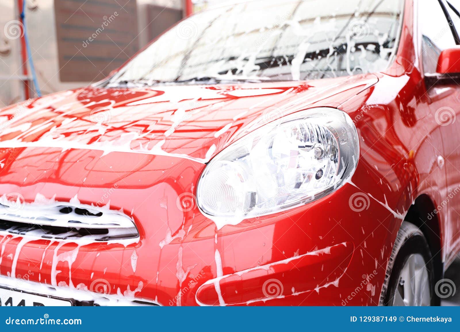 Red Auto with Foam at Car Wash Stock Image - Image of tidy, outdoors ...